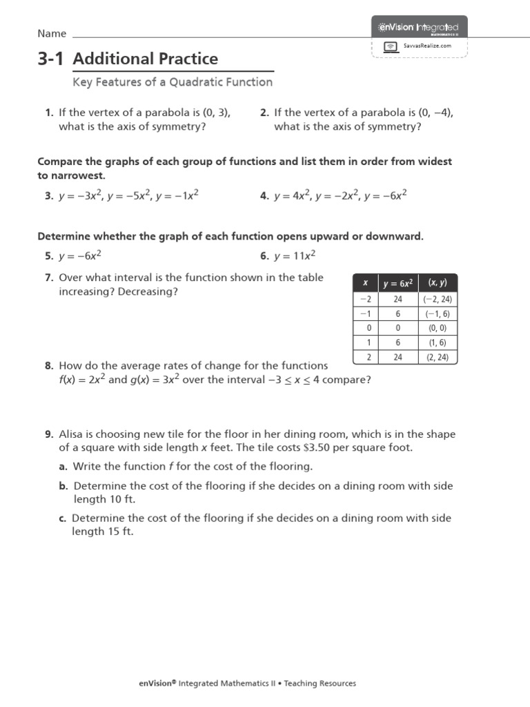 Key Feature of Quadratic Function | PDF