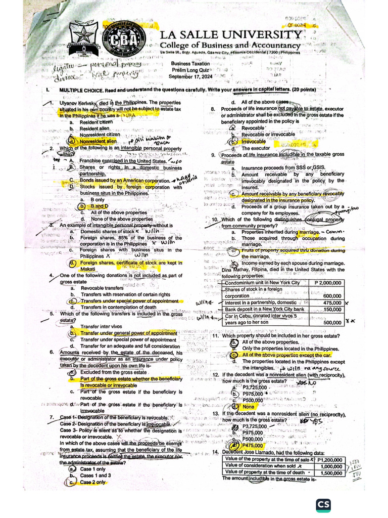 Bustax Prelim-Finals TQS | PDF
