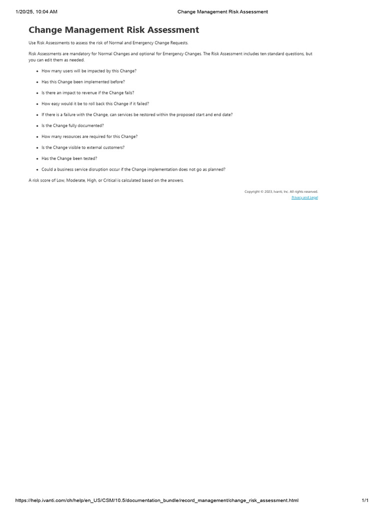 Change Management Risk Assessment | PDF