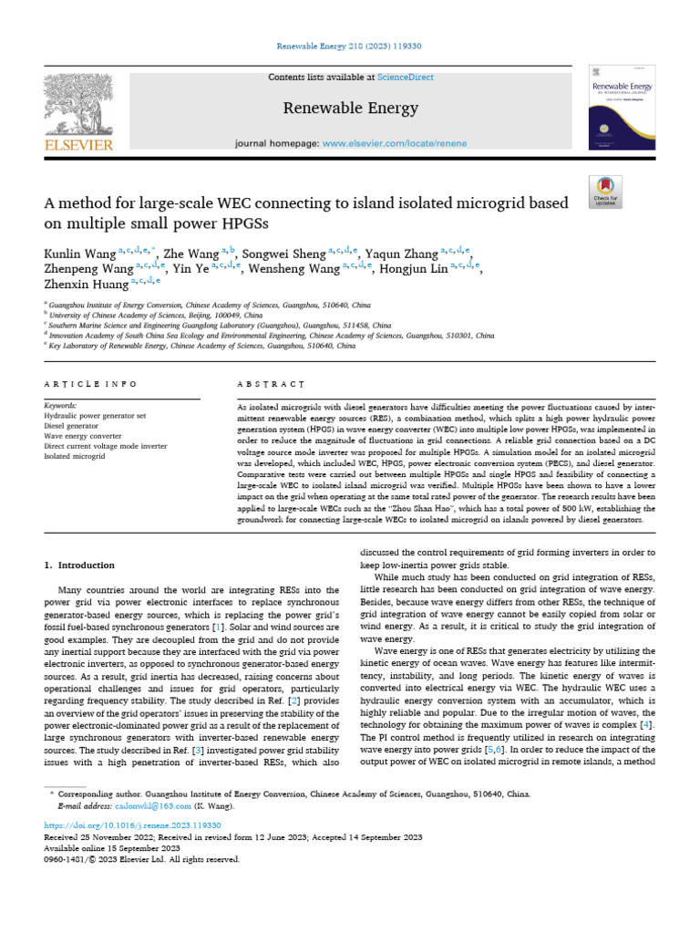 A Method For Large-Scale WEC Connecting To Island Isolated Microgrid ...