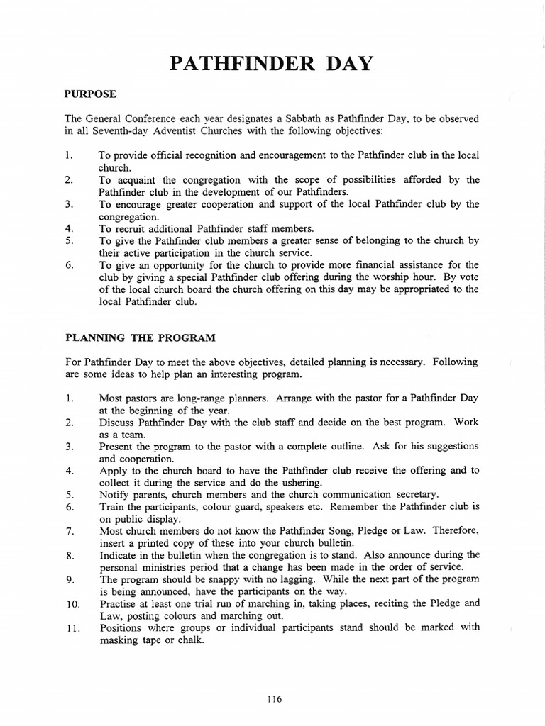 Staff Manual 6.3 Pathfinder Day | PDF