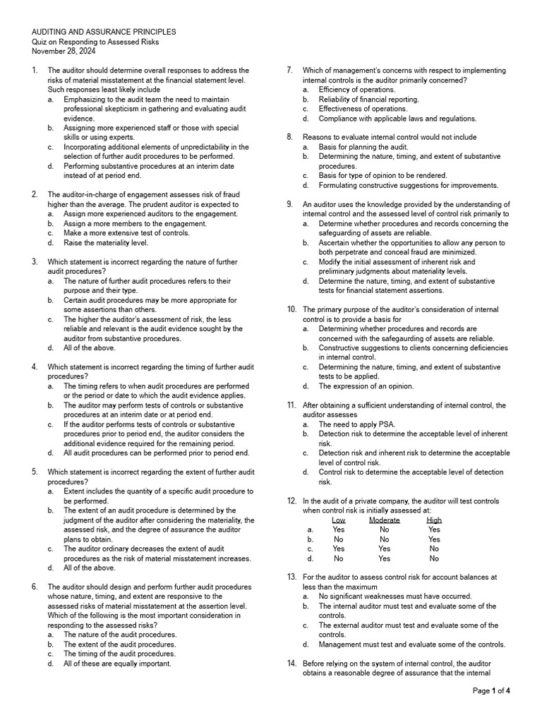 Q Reponding To Assessed Risks - Docx 1 | PDF | Audit | Internal Control