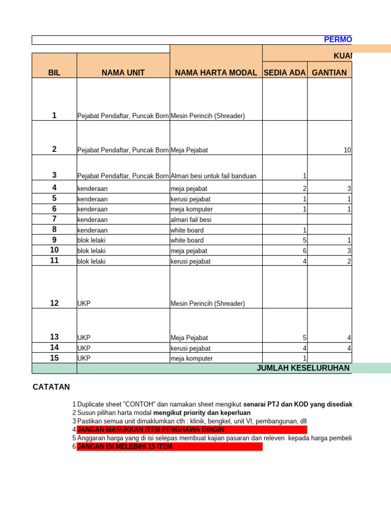 Permohonan Harta Modal Selain Aircond Ukp | PDF