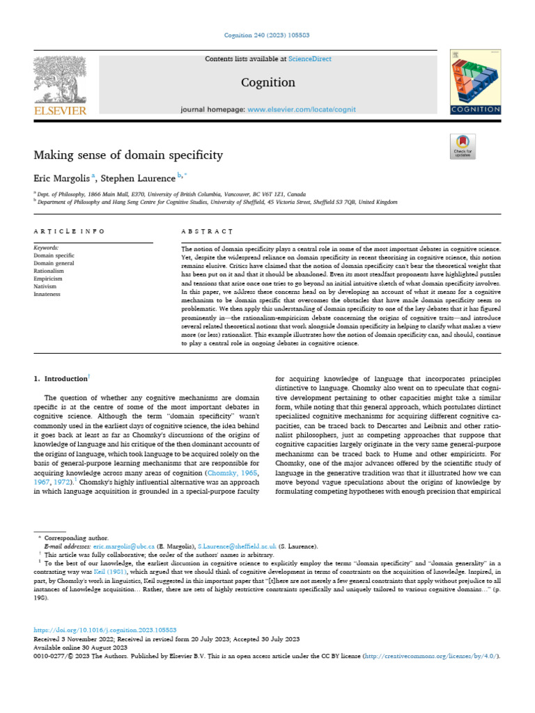 Laurence and Margolis 2023 | PDF | Syntax | Knowledge