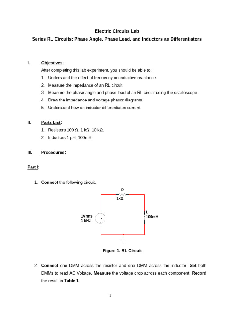 Week 2 Lab 2 Series RL Circuits Instructions 1 1693088147038 | PDF ...