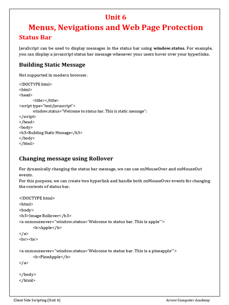 JavaScript Status Bar and Banner Ads | PDF | World Wide Web | Internet ...