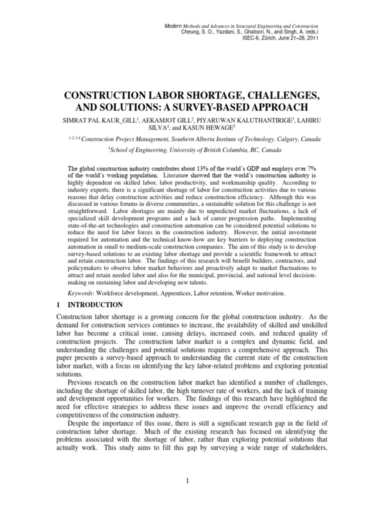 Construction Labor Shortage Challenges A | PDF | Labour Economics | Survey Methodology