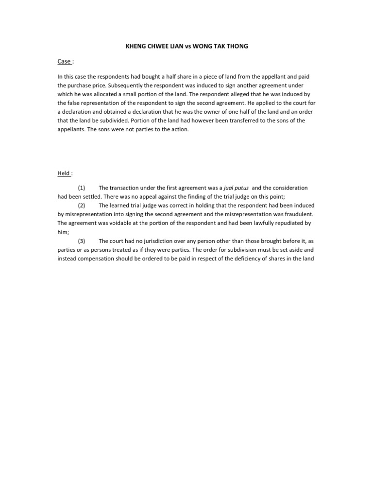 Kheng Chwee Lian Vs Wong Tak Thong | PDF | Law