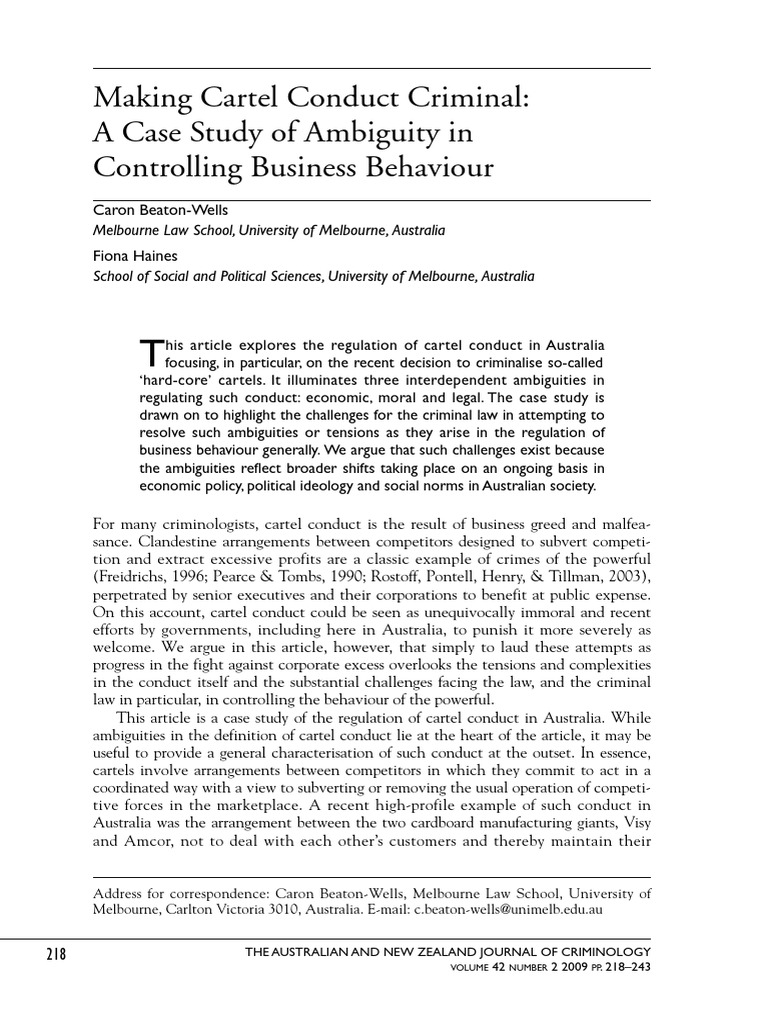 Beaton Wellsand Haines Making Cartel Conduct Criminal ANZJC2 | PDF ...