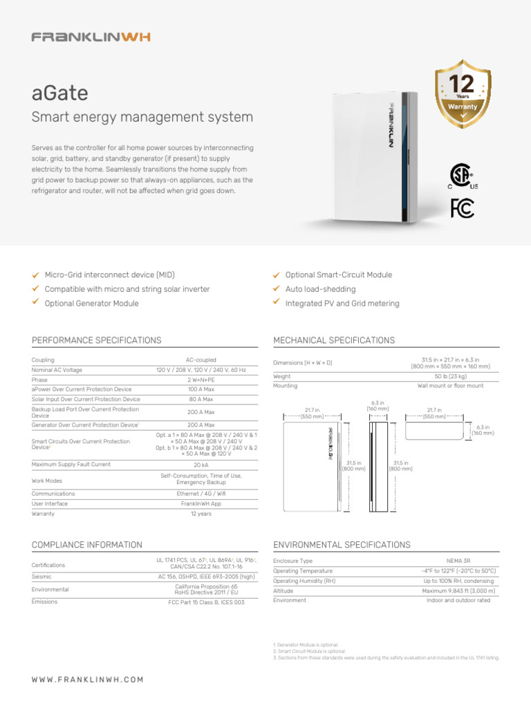 Franklin Battery Agate Datasheet | PDF | Electrical Grid | Power ...