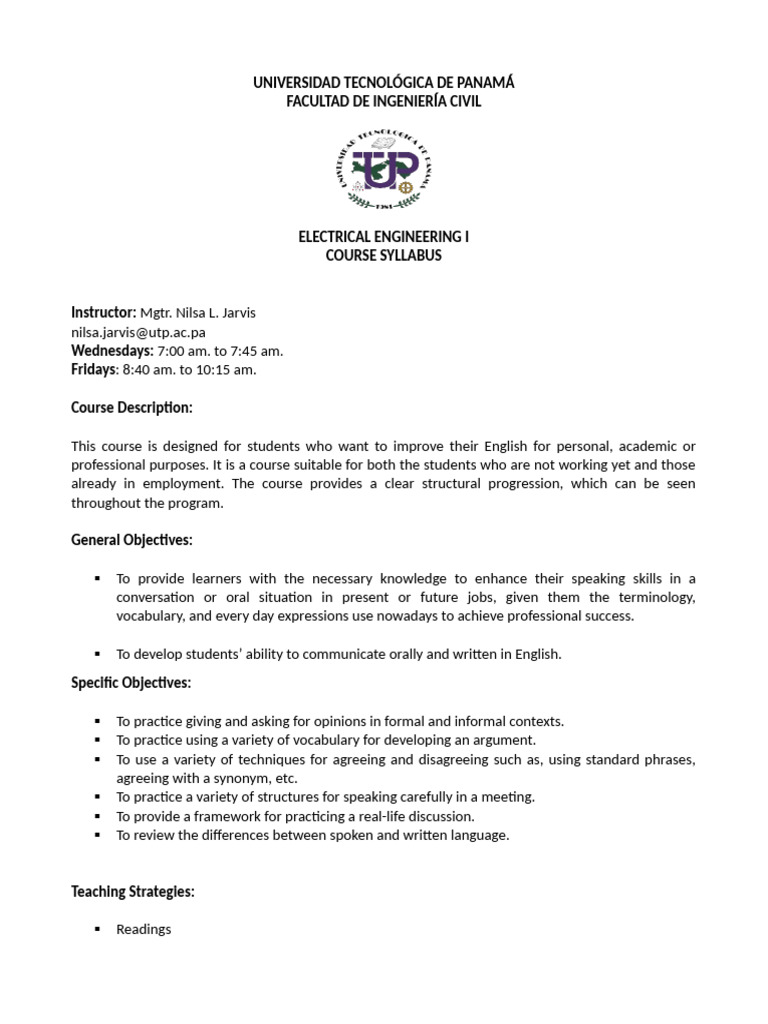 Electrical Engineering Syllabus | PDF | Learning | Vocabulary