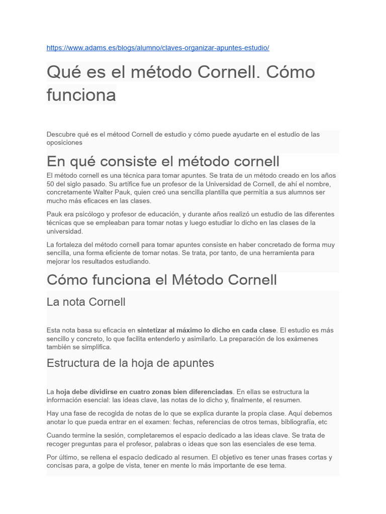 METODO CORNELL | PDF | Aprendizaje | Información