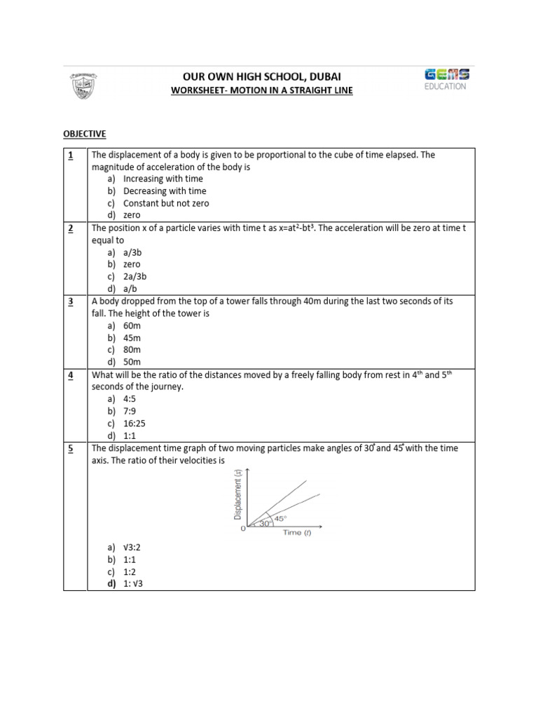 Differentiated Worksheet | PDF | Velocity | Acceleration