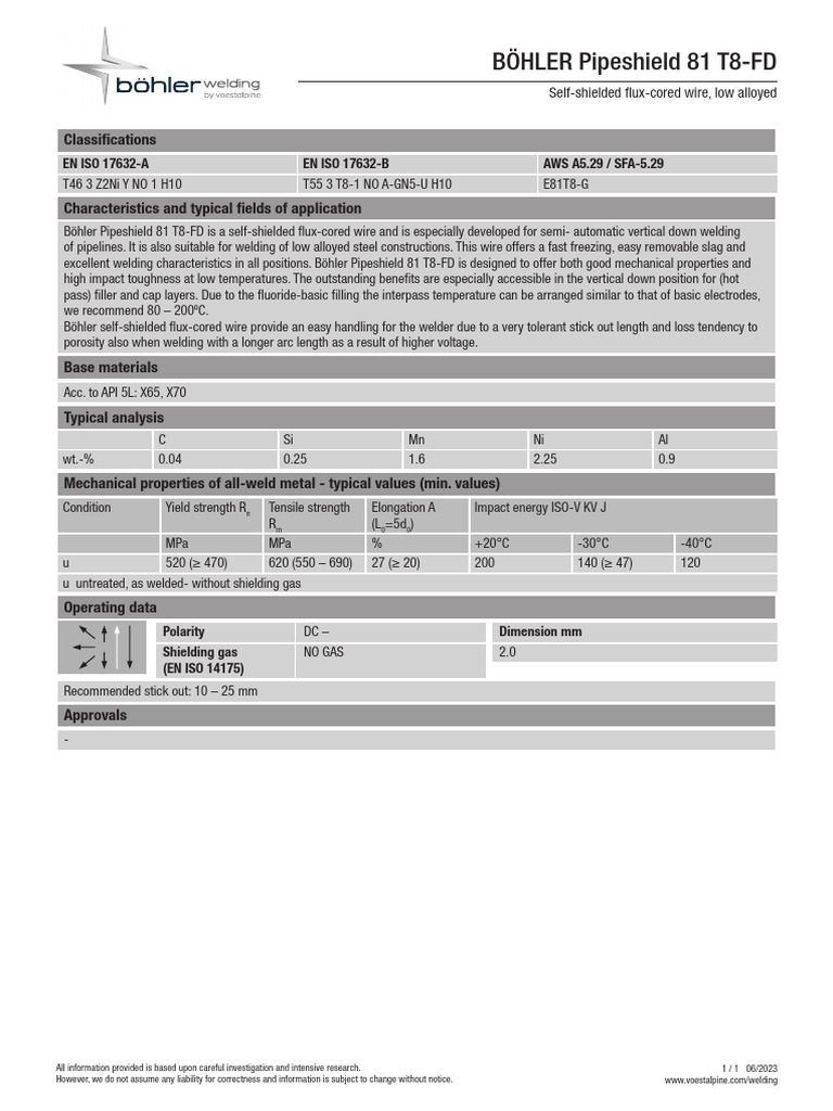 Bohler Pipesield 81T8-FD | PDF | Welding | Construction