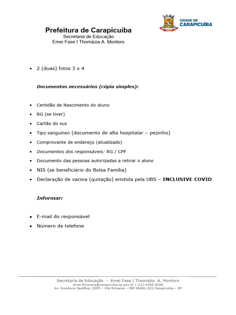 Documentos para Matrícula Escolar | PDF