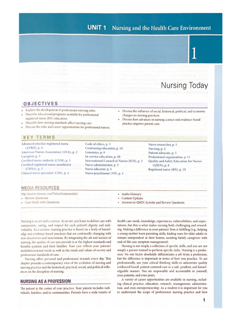 Potter & Perry - Fundamentals of Nursing Chapter 1 - Nursing Today | PDF