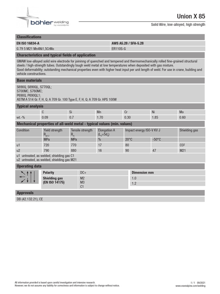 UNION X 85 | PDF | Welding | Construction