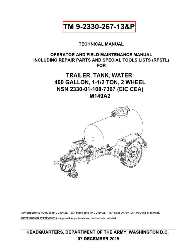M149A2 Water Trailer Maintenance Manual | PDF | Trailer (Vehicle) | Brake