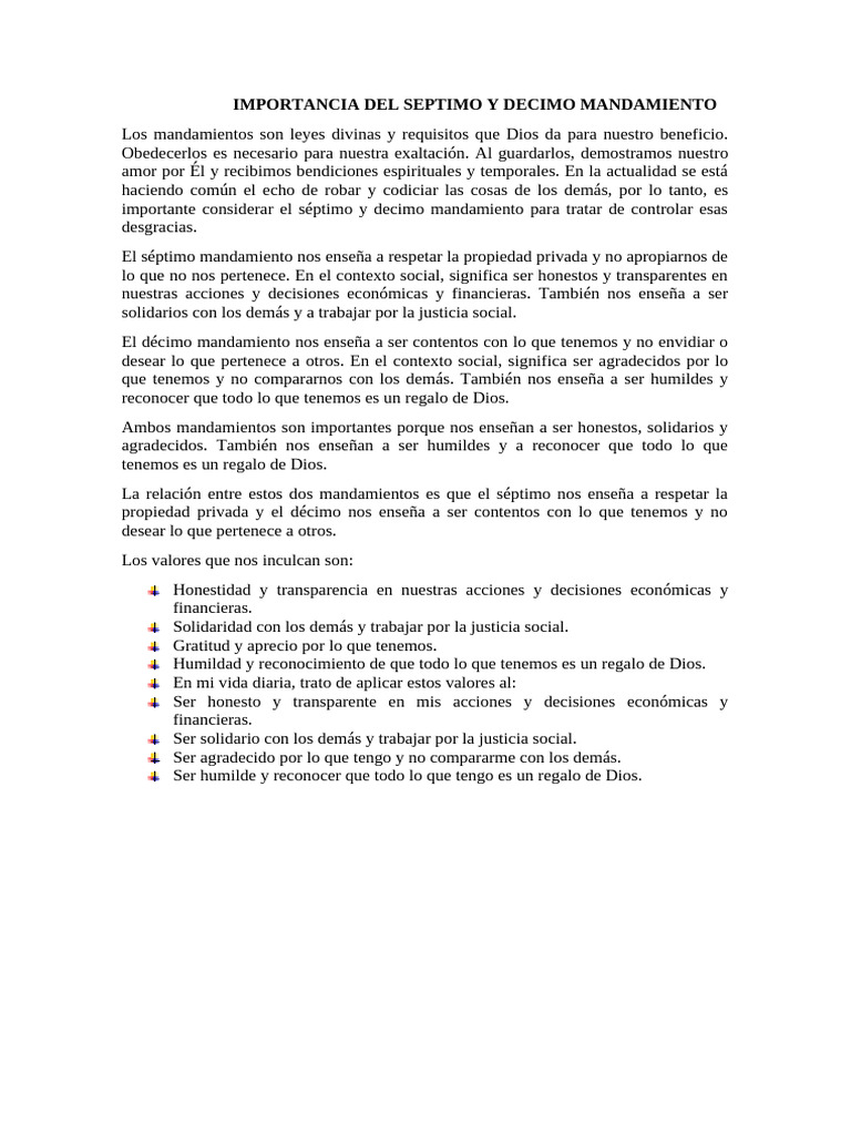 IMPORTANCIA DEL SEPTIMO Y DECIMO MANDAMIENTO | PDF