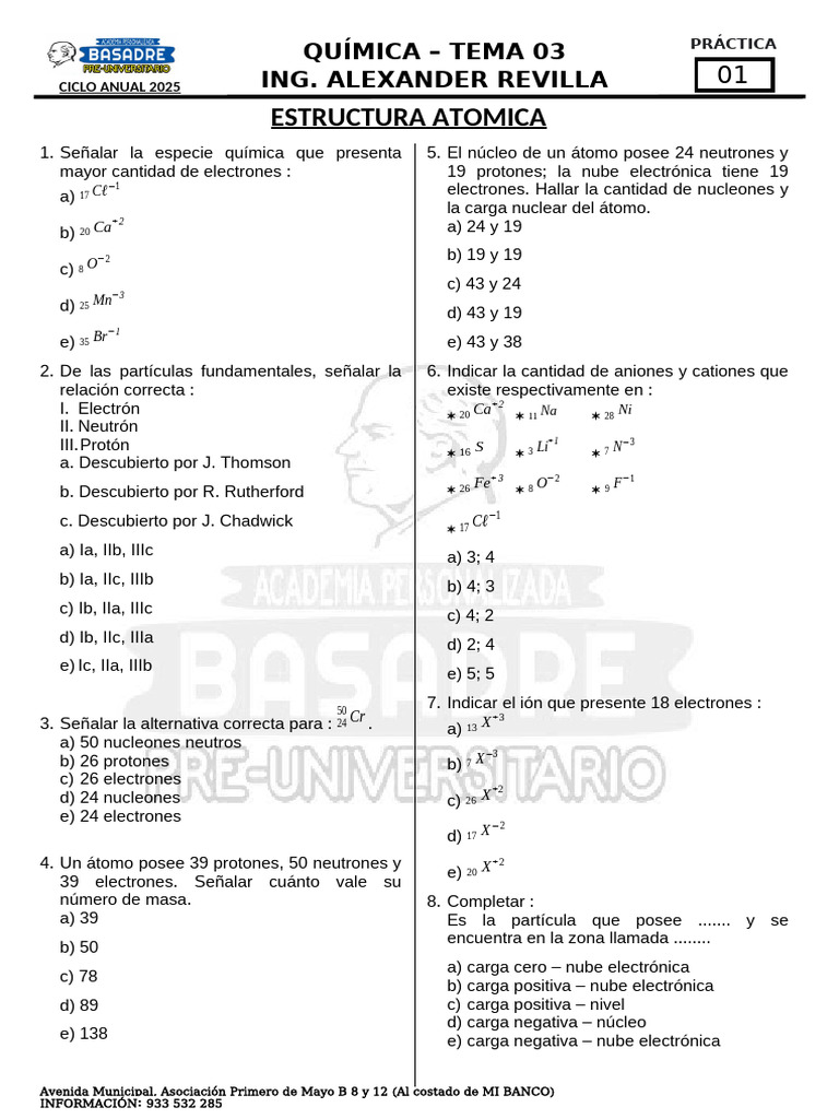 PRACT 01 - ESTRUCTURA ATOMICA (1) | PDF | Protón | Neutrón