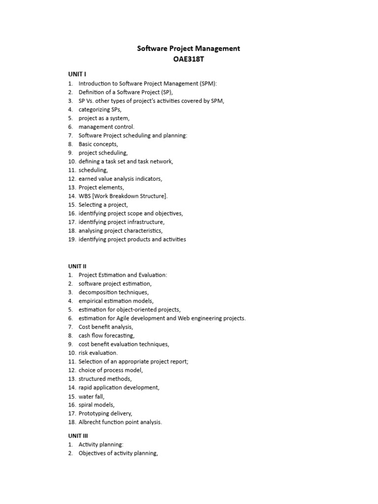 Software Project Management Syllabus Lession plan | PDF