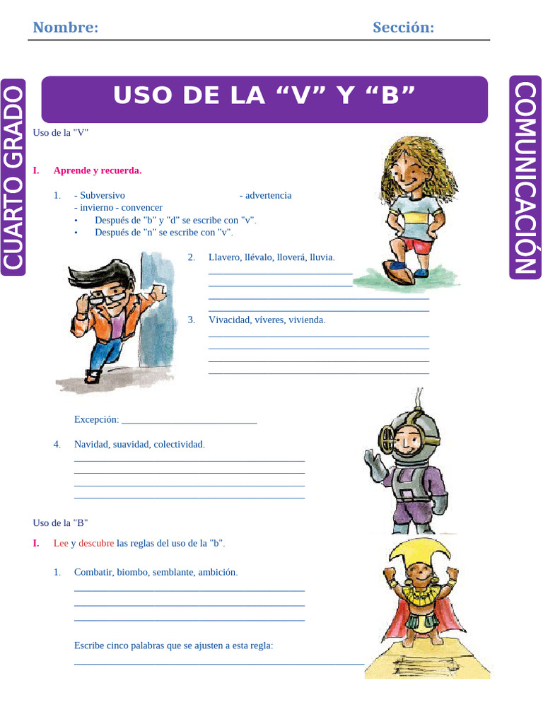 Uso de La v y B Para Cuarto Grado de Primaria | PDF