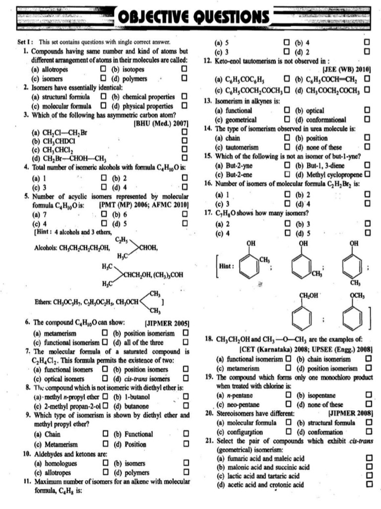 Isomerism and Synthesis Questions | PDF | Isomer | Conformational Isomerism