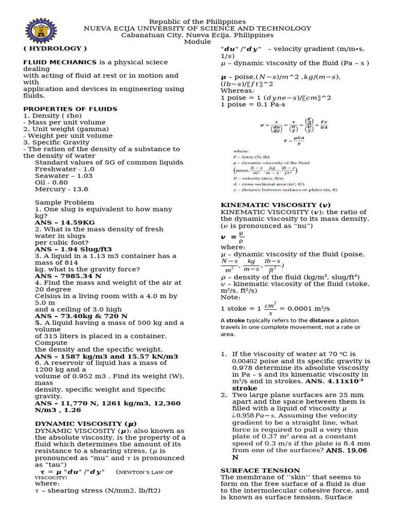 Module | PDF | Viscosity | Density