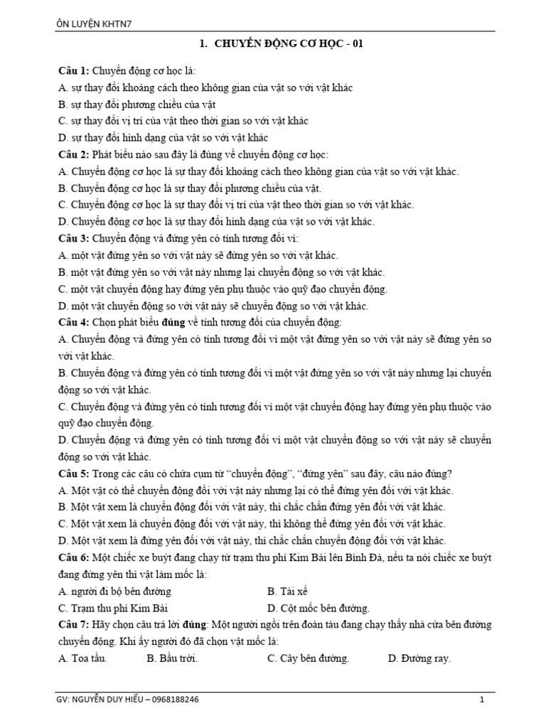 0101 - BT - CD Co Hoc - HS | PDF