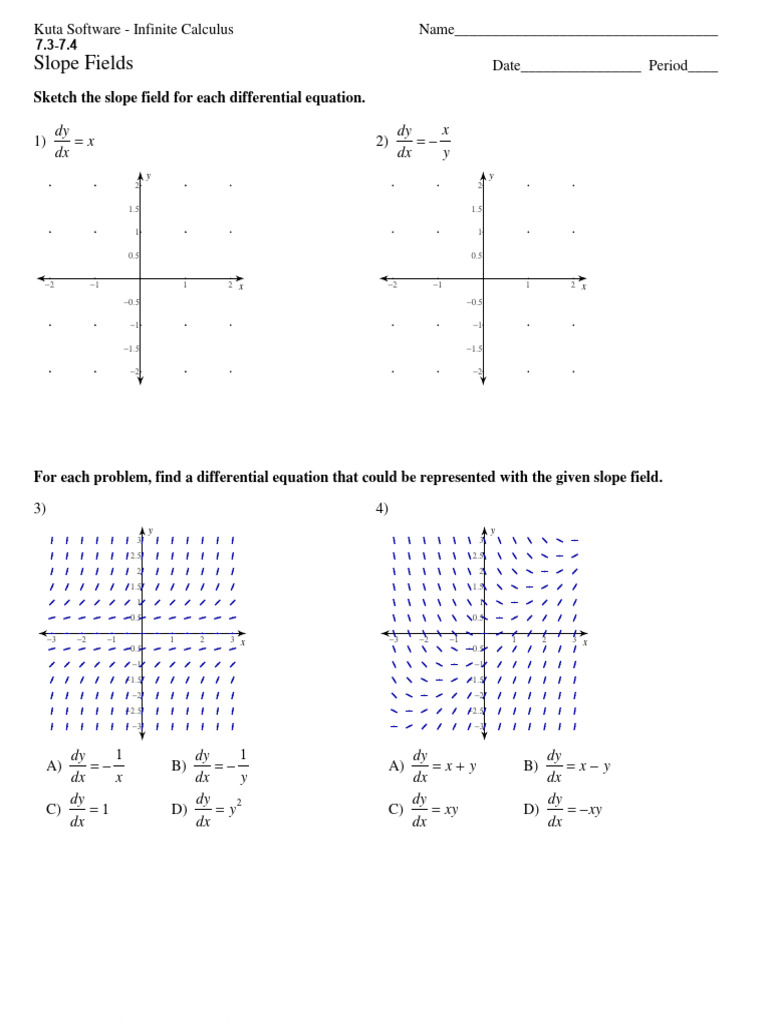 Slope Fields Worksheet for Calculus | PDF | Calculus | Mathematical ...