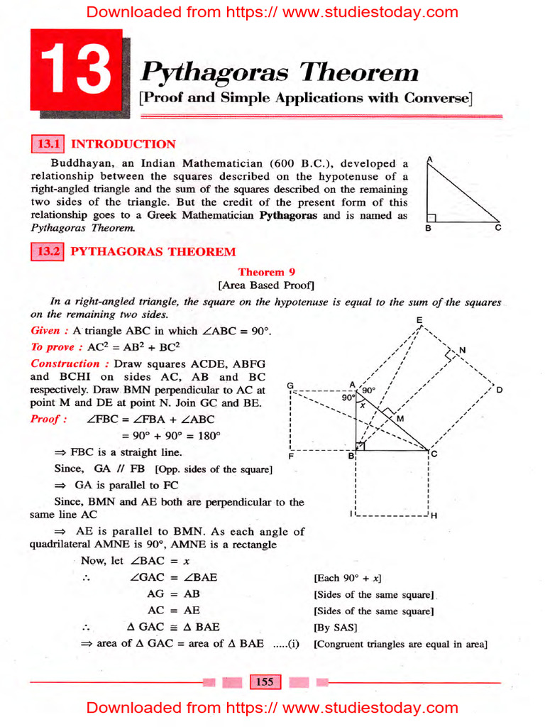 ICSE Class 9 Maths Chapter 13 Pythagoras Theorem | PDF