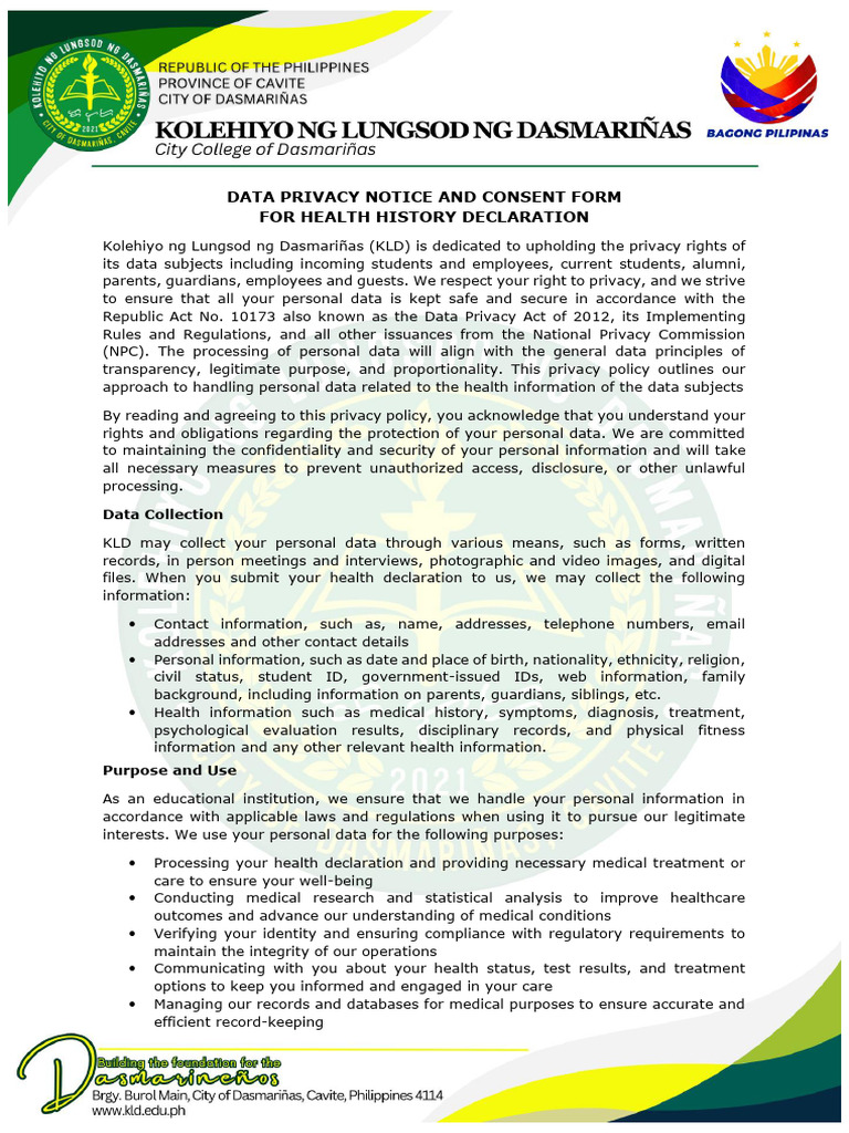 Health History Declaration Form for Applicants (1) | PDF | Privacy ...