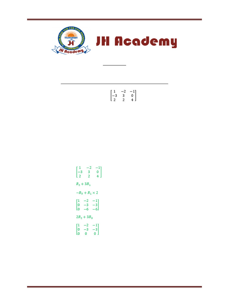 Sub: Mathematics Module-1C | PDF | Matrix (Mathematics) | Determinant
