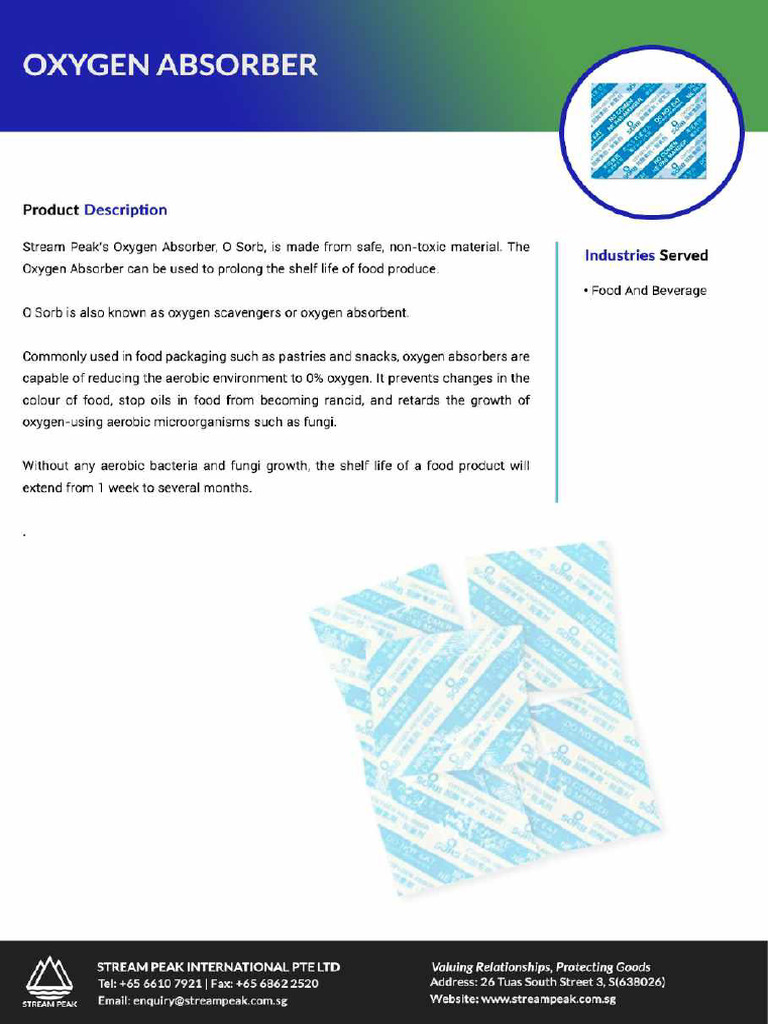 Oxygen Scavenger Sachet O Sorb Product Brochure | PDF