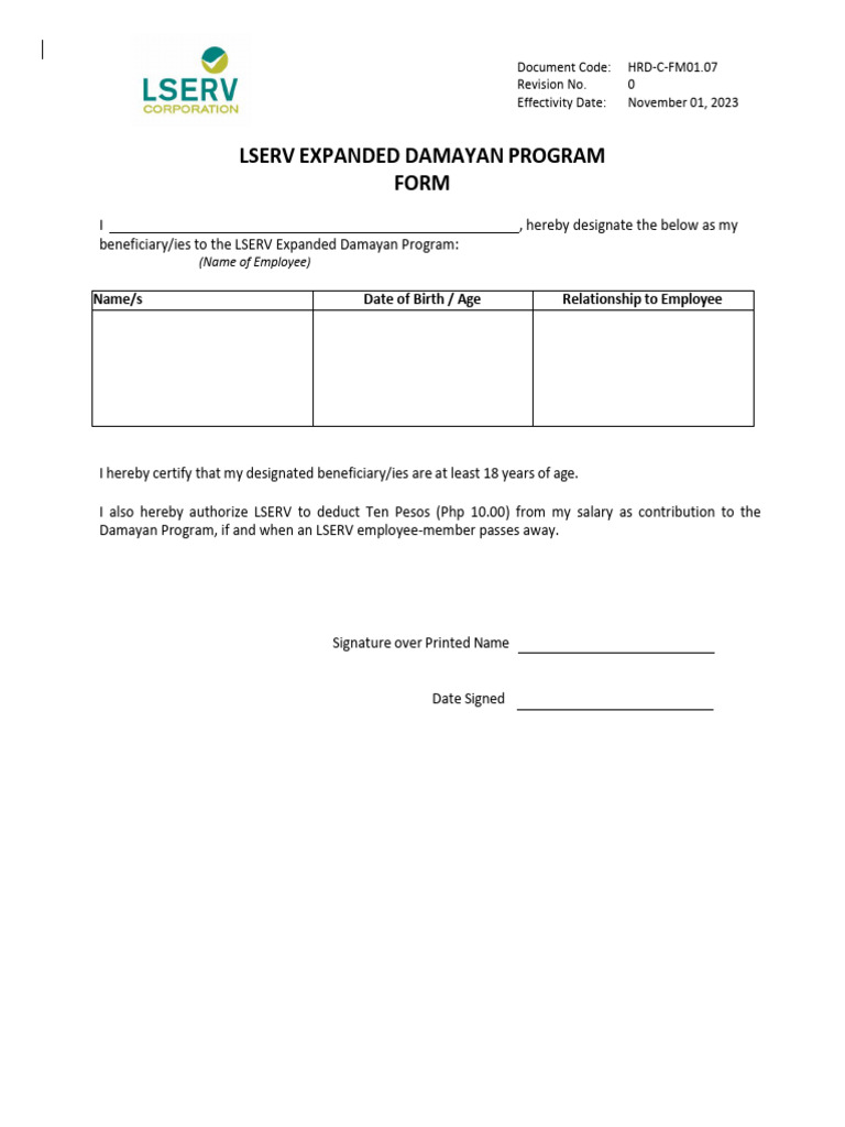 7 - LSERV Expanded Damayan Form | PDF