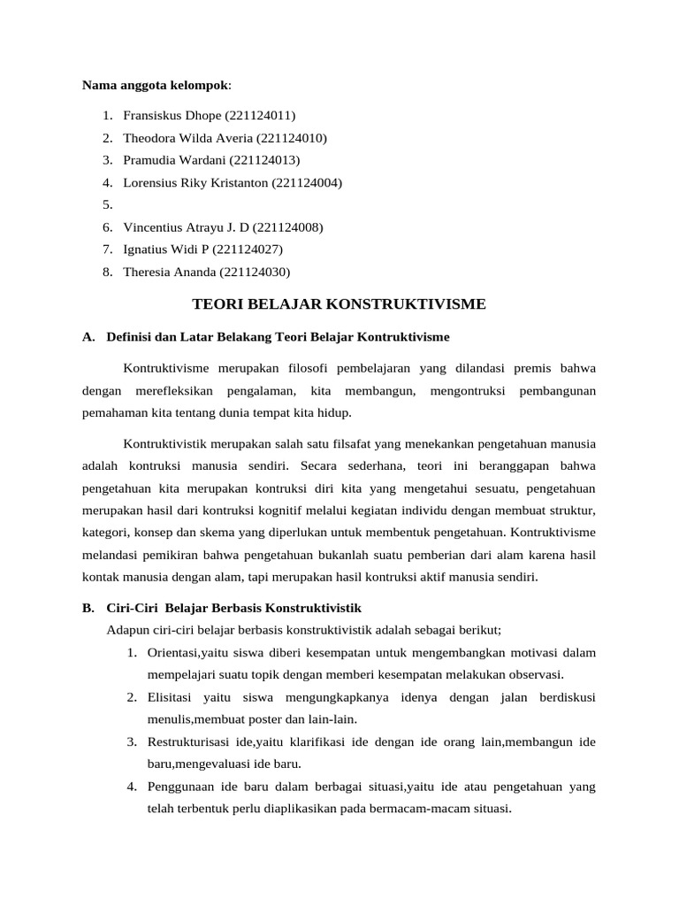 Teori Belajar Konstruktivisme | PDF