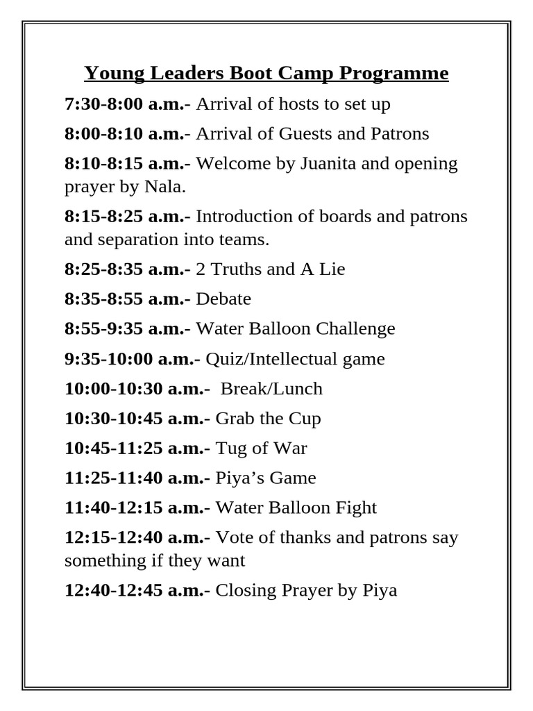 Young Leaders Boot Camp Programme | PDF