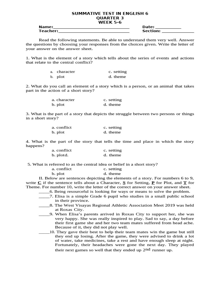 Q3 English 6 Summative Week 7 8 Pdf