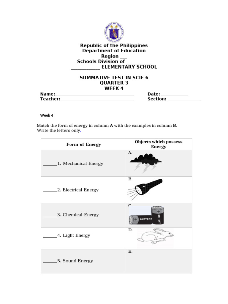 Grade 6 Science Energy Quiz | PDF | Physical Sciences | Quantity