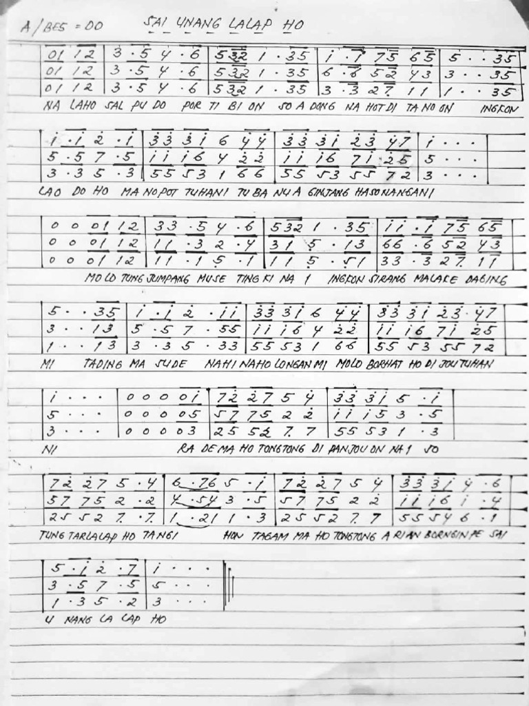 Partitur Koor - Sai Unang Lalap Ho | PDF