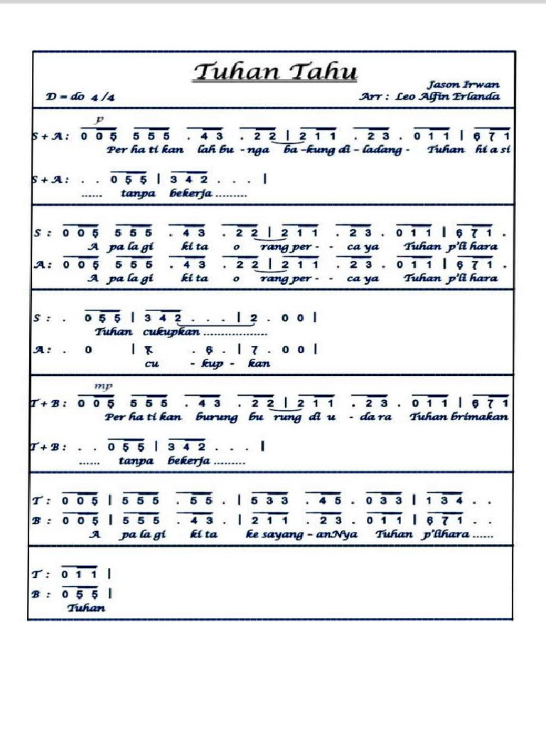 Partitur Koor - Tuhan Tau | PDF