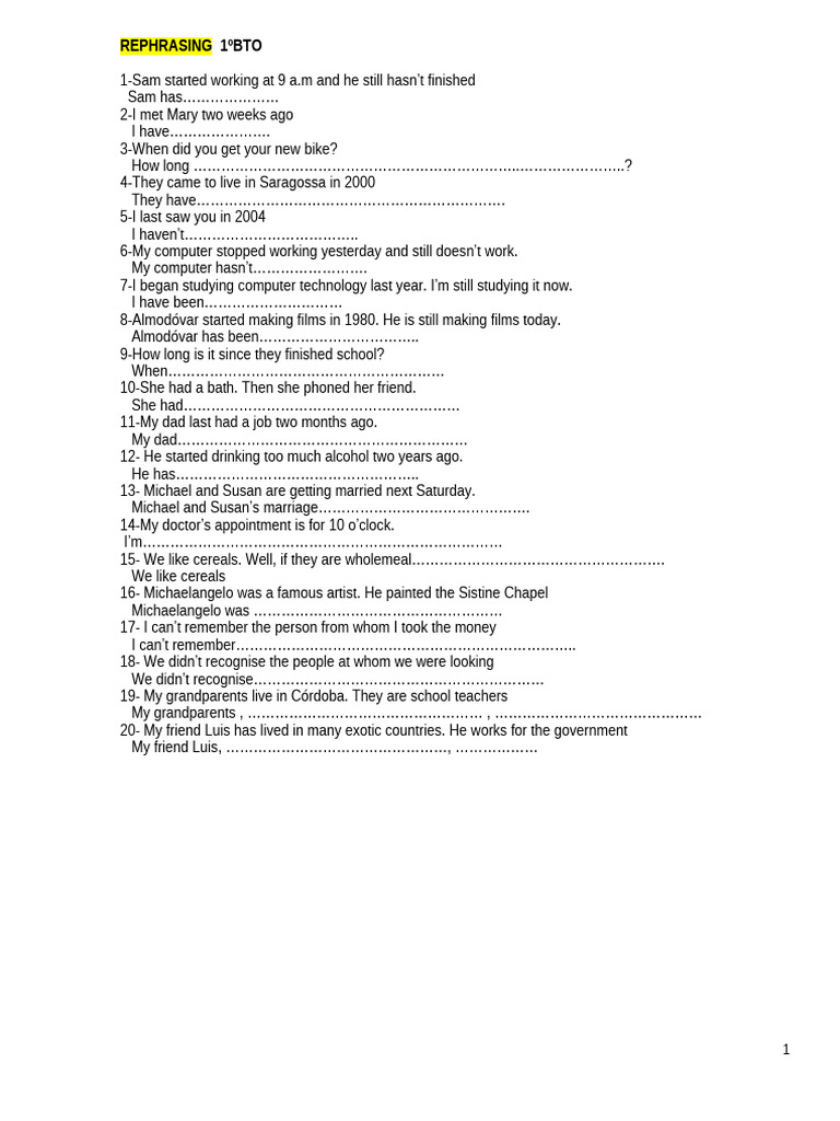 English Grammar Rephrasing Exercises | PDF
