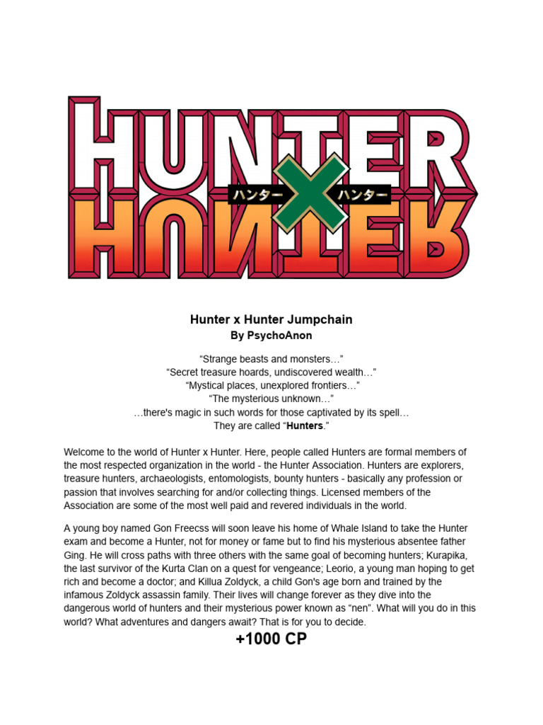 Hunter X Hunter Jumpchain (PsychoAnon's Version) | PDF