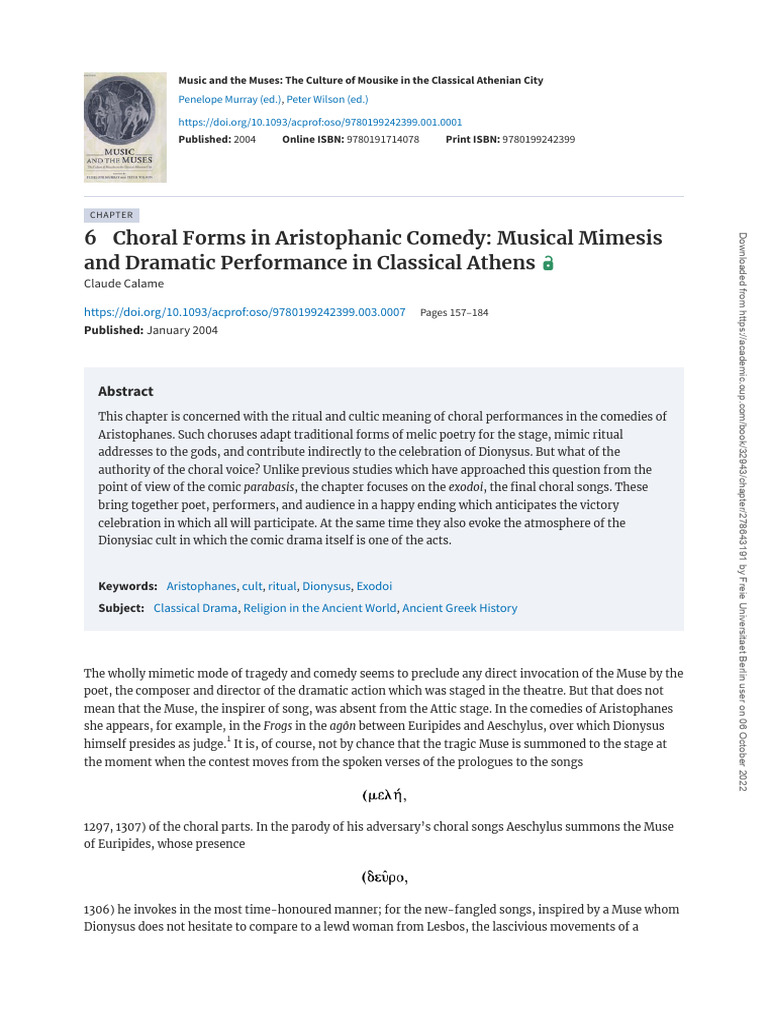 Calame Aristophanes | PDF | Aristophanes | Tragedy