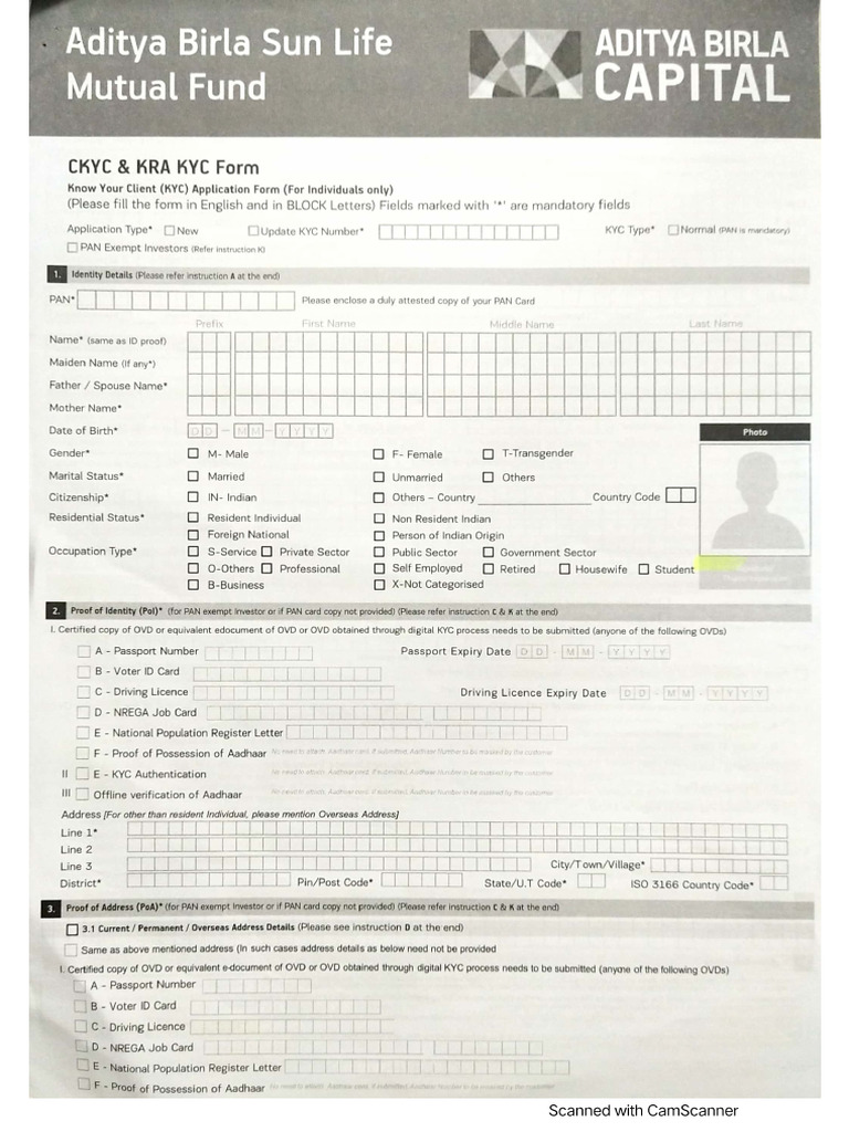 Aditya Birla Sun Life Mutual KYC Form | PDF