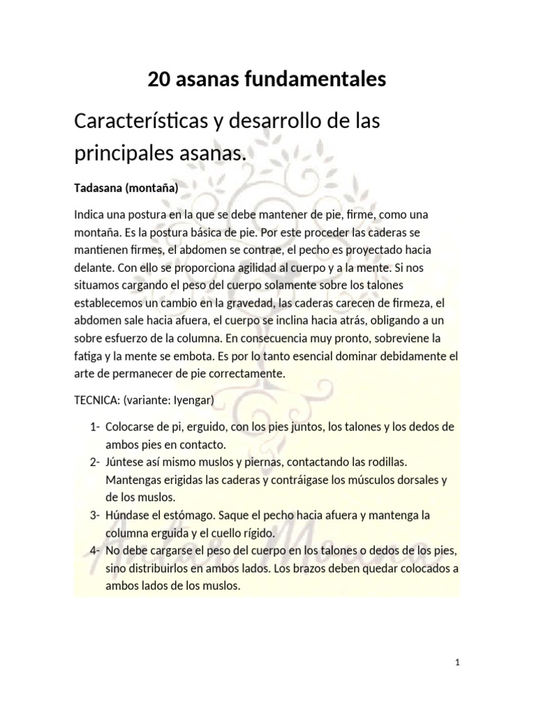 20 asanas fundamentales | PDF | La columna vertebral | Abdomen