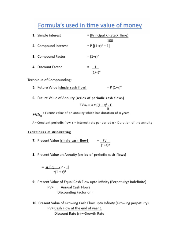 Formul's for Time Value of Money | PDF