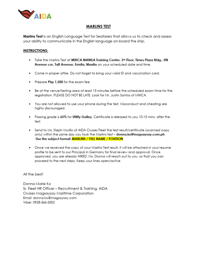 Marlins Test Passing Score Details | PDF