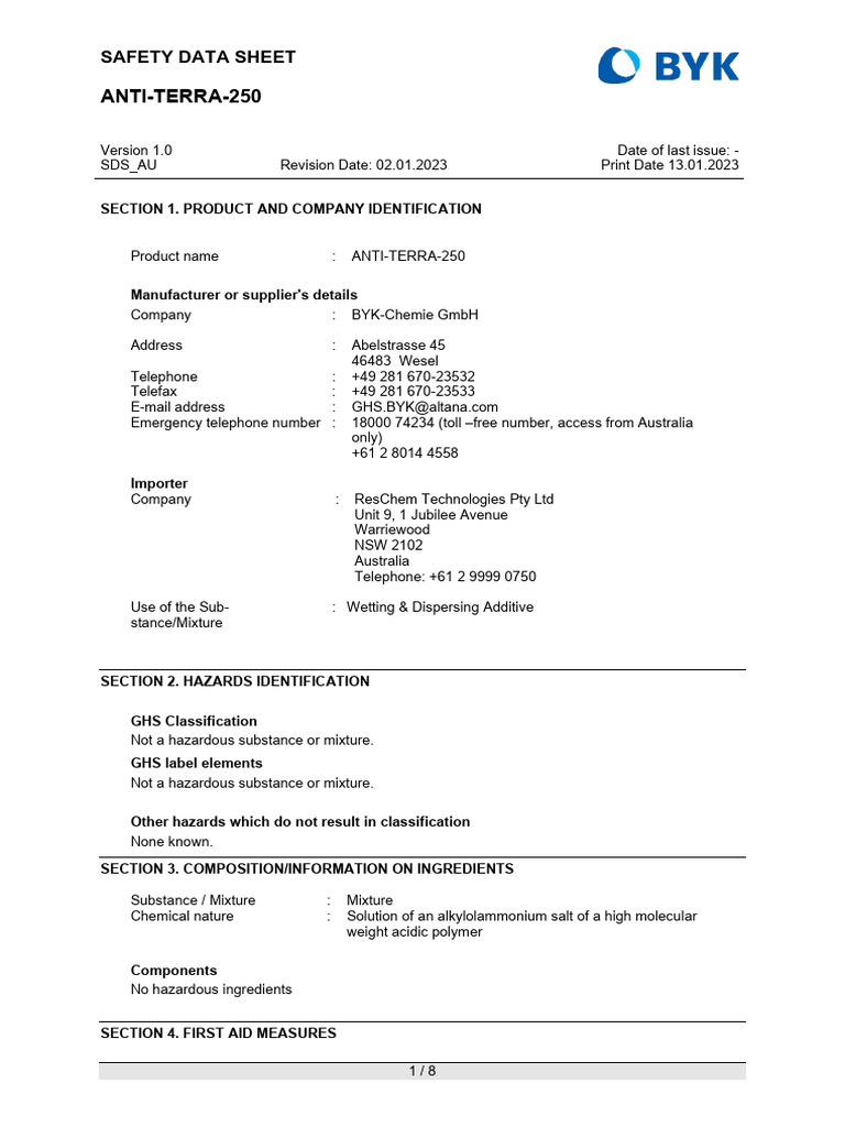 ANTI-TERRA-250 Safety Data Sheet | PDF | Firefighting | Toxicity