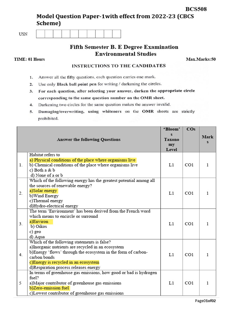 Evs MQP Solution - Removed | PDF | Carbon Dioxide | Ecosystem